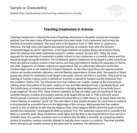 ⇉teaching Creationism In Schools Essay Example Graduateway