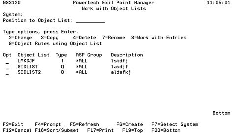 work with object lists panel
