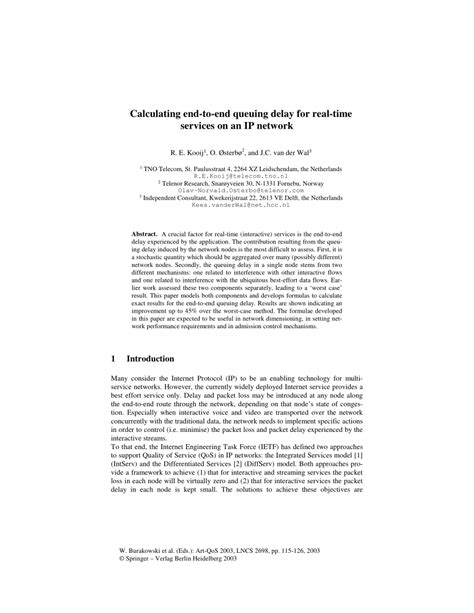 Pdf Calculating End To End Queuing Delay For Real Time Services On An Ip Network