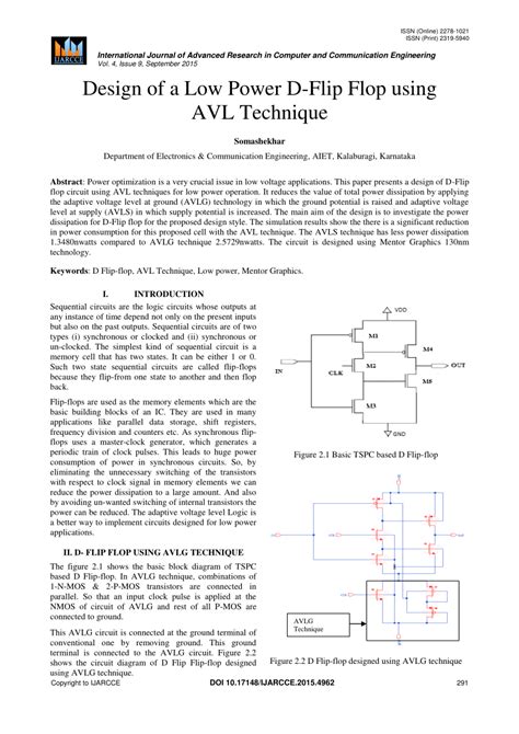 Pdf Design Of A Low Power D Flip Flop Using Avl Technique