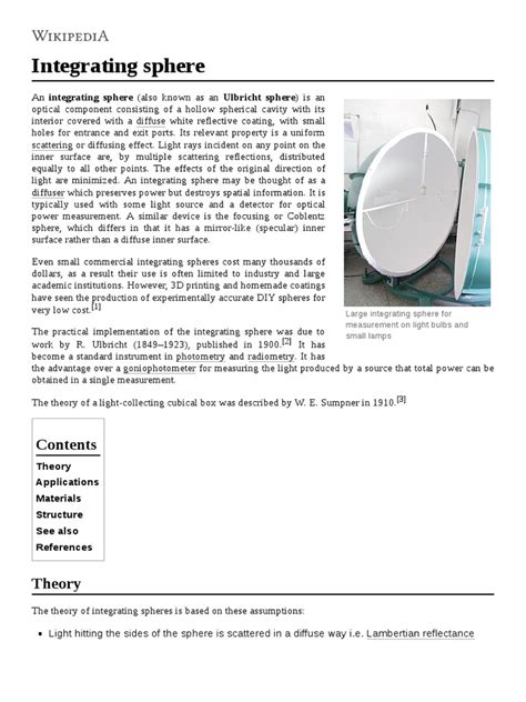 Integrating Sphere Pdf Electromagnetic Radiation Physical Sciences Integrating Sphere Pdf Electromagnetic Radiation Physical Sciences