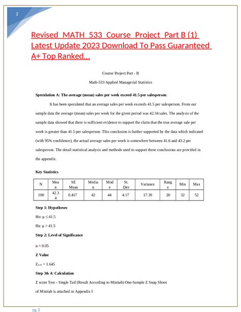 Revised Math 533 Course Project Part B 1 Latest Update 2023 Download To Pass A Exams