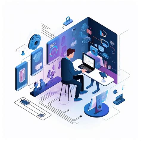 Premium Ai Image A Man Sits In A Chair In Front Of A Computer And A Computer Screen