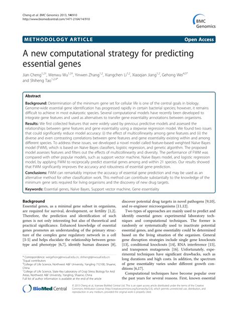 Pdf A New Computational Strategy For Predicting Essential Genes