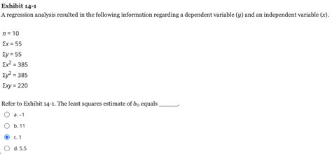 solved exhibit 14 1 a regression analysis resulted in the
