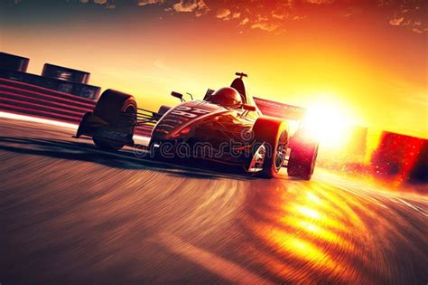 Fast Accelerating Race Car At Formula One Racing Amid Sunset Generative Ai Stock Illustration