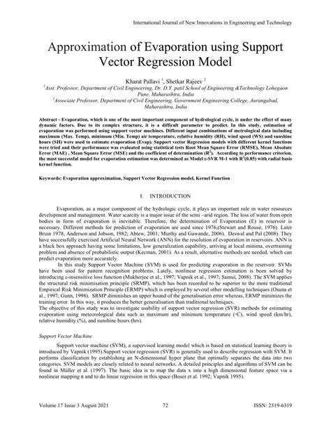 pdf approximation of evaporation using support vector regression model