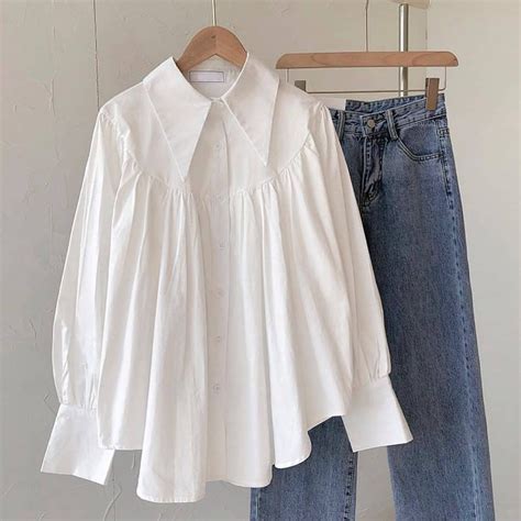 Jual Omega Blouse Putih Baju Atasan Wanita Lengan Panjang Polos Blus Remaja Blous Cewek Pakaian