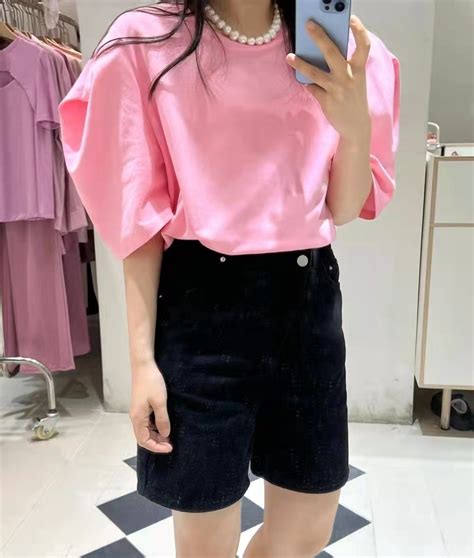 여성 여름 벌룬 어깨 패드 반팔 티셔츠 여자 컬러풀 퍼프티 에이블리