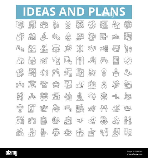 Ideas And Plans Icons Line Symbols Web Signs Vector Set Isolated Illustration Stock Vector