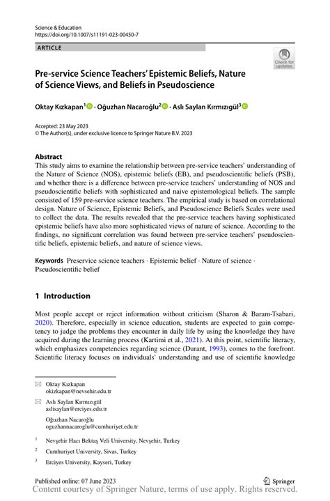 Pre Service Science Teachers Epistemic Beliefs Nature Of Science Views And Beliefs In