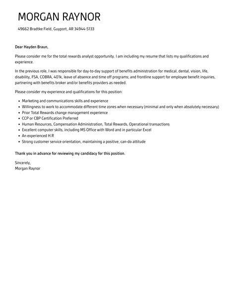 Total Rewards Analyst Cover Letter Velvet Jobs