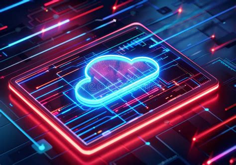 Futuristic Cloud Computing Concept With Neon Lights And Digital
