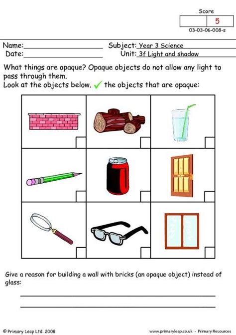 Science Opaque Objects Worksheet Artofit