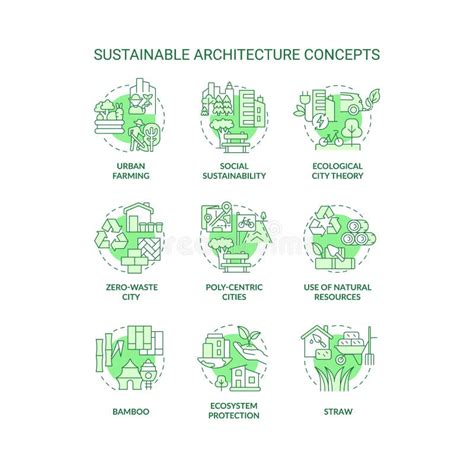Sustainable Architecture Green Concept Icons Set Stock Vector Illustration Of Building Linear