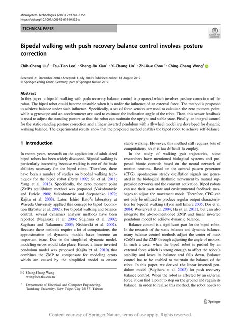 bipedal walking with push recovery balance control involves posture