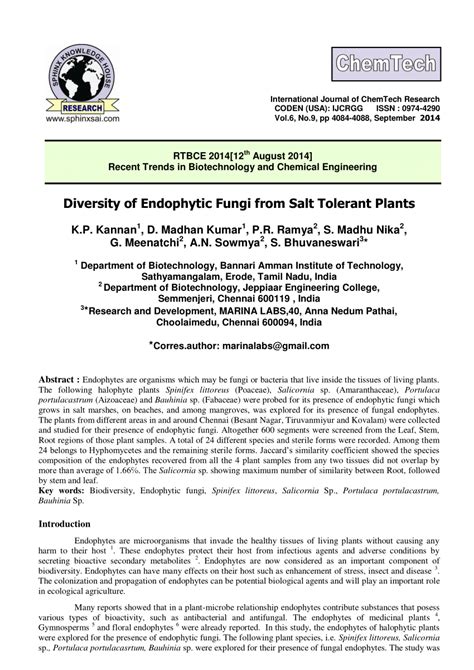 Pdf Diversity Of Endophytic Fungi From Salt Tolerant Plants