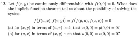 Partial Differential Equations Problem Whit The Use Of Implicit Function Theorem Mathematics