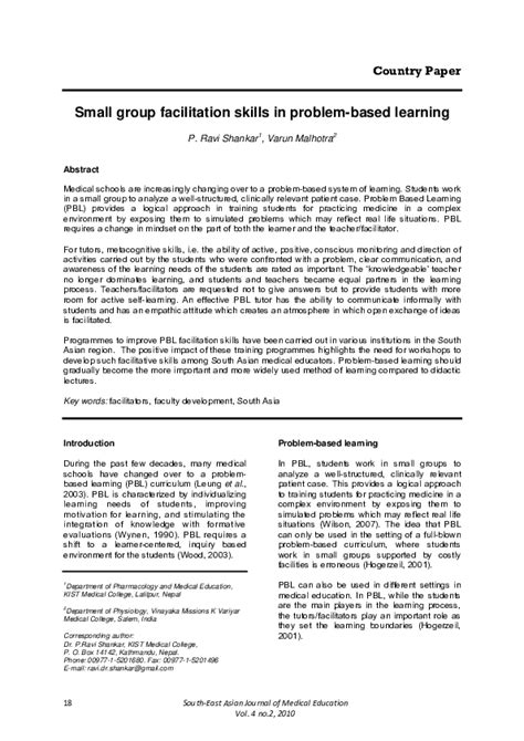pdf small group facilitation skills in problem based learning