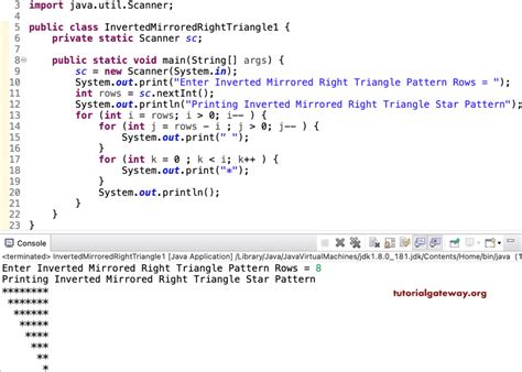 java program to print inverted mirrored right triangle star pattern