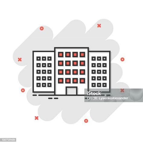 코믹 스타일의 벡터 만화 건물 하우스 사인 일러스트 픽토그램 건물 비즈니스 스플래시 효과 개념 0명에 대한 스톡 벡터 아트 및
