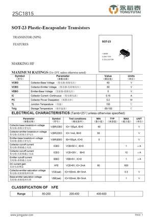 2SC1815 Datasheet and Replacement, Transistor Equivalent Finder, Cross ...