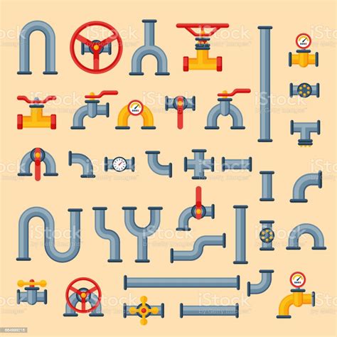 세부 물 튜브 산업 가스 밸브 건설과 석유 산업 압력 기술 배관 벡터 일러스트 레이 션의 파이프 종류 컬렉션 관 튜브에 대한 스톡 벡터 아트 및 기타 이미지 Istock