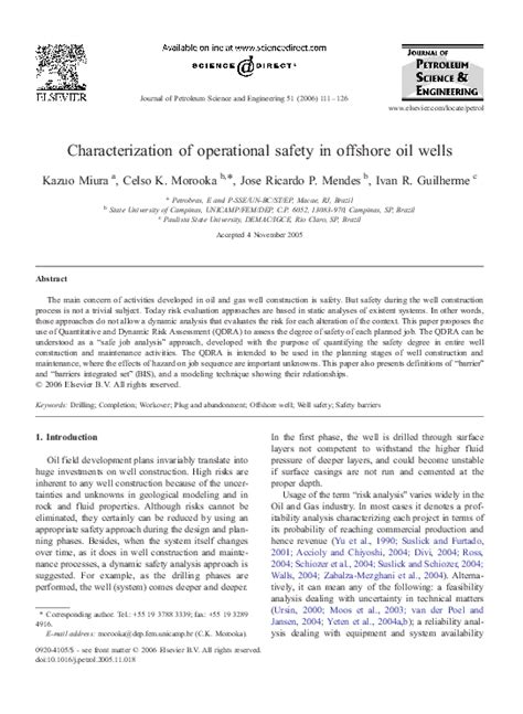 Pdf Characterization Of Operational Safety In Offshore Oil Wells Celso Morooka