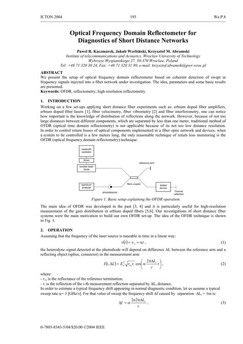 PDF Optical Frequency Domain Reflectometer For Diagnostics Of Short Distance Networks