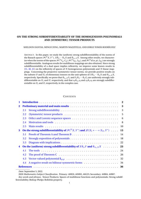 Pdf On The Strong Subdifferentiability Of The Homogeneous Polynomials And Symmetric Tensor