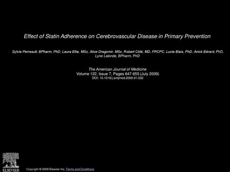 Effect Of Statin Adherence On Cerebrovascular Disease In Primary Prevention Sylvie Perreault