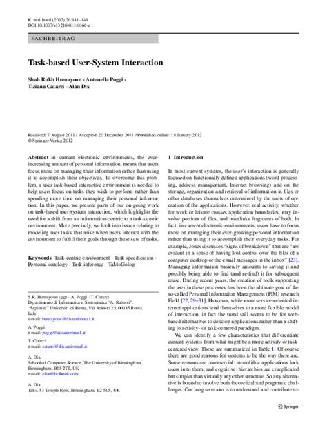 Pdf Task Based User System Interaction