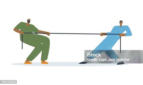 줄다리기 의 전쟁 남자 대 남자 여러 빛깔의 사람들이 밧줄의 반대쪽 끝에서 당겨 경쟁 라이벌 투쟁 개념에 대한 스톡 벡터 아트 및 기타 이미지 Istock