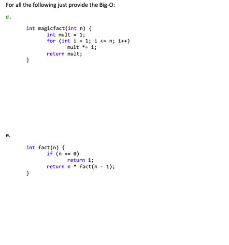 Solved Problem Big O For All Of The Following Determine Chegg