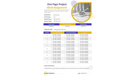 One Page Project Work Assignment Powerpoint Template
