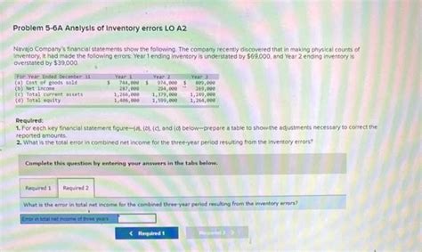 problem 5 6a analysis of inventory errors lo a2