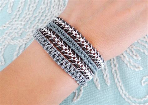 Chain Wrap Bracelet With Macrame And A Button Clasp Etsy