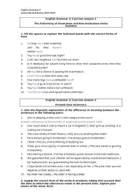 Exercise Session 2 Oefeningen English Grammar 2 University Of