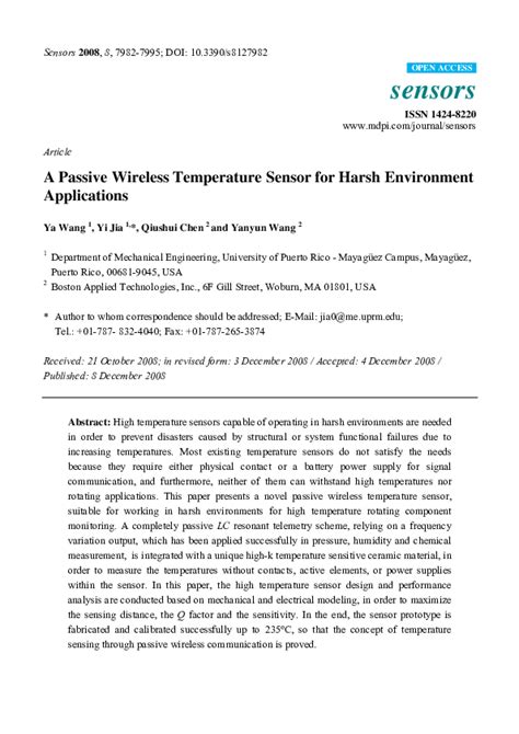 Pdf A Passive Wireless Temperature Sensor For Harsh Environment Applications