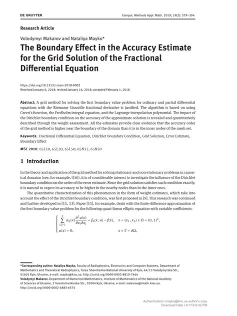 Pdf The Boundary Effect In The Accuracy Estimate For The Grid Solution Of The Fractional