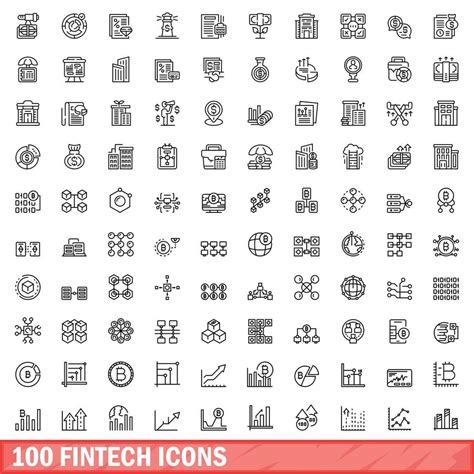 100 Fintech Icons Set Outline Style 27686422 Vector Art At Vecteezy
