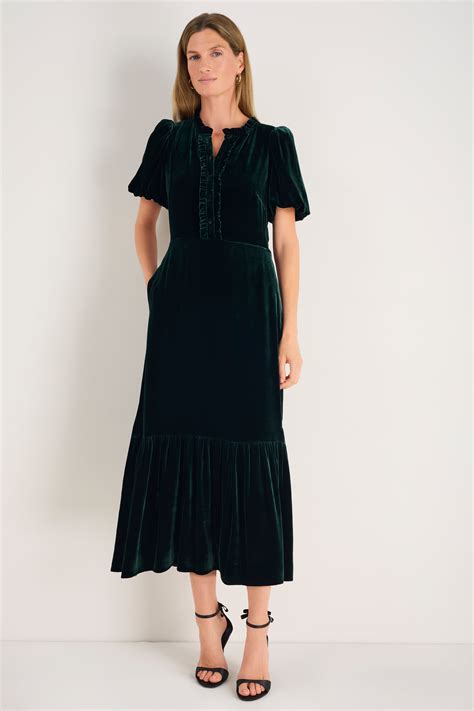 Celeste Silk Velvet Dress Evergreen Wyse London