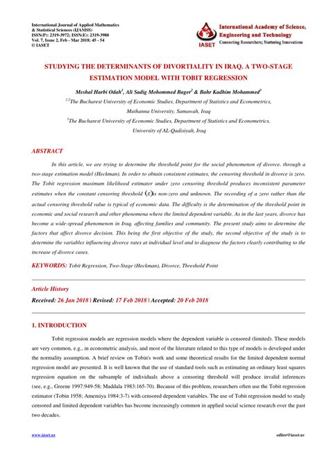 Pdf Asymptotic Least Squares Estimation Of Tobit Regression Model An Application In