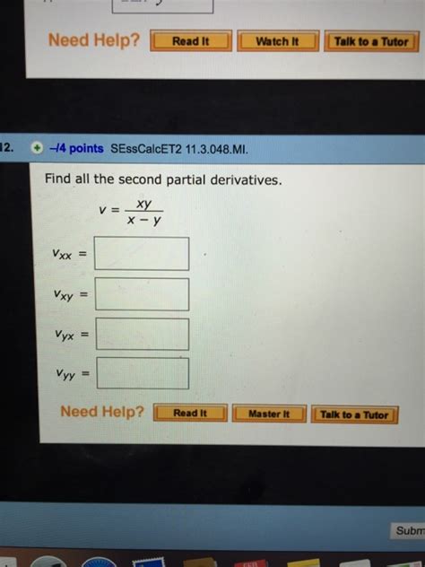 Solved Find All The Second Partial Derivatives V Xyx