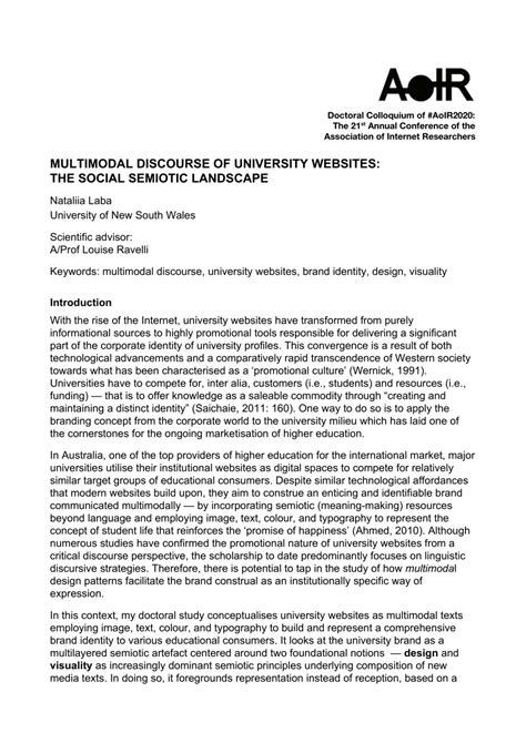 PDF Multimodal Discourse Of University Websites The Social Semiotic Landscape