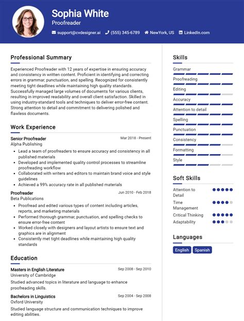 Proofreader Cv Example For 2025 Free Professional Templates Proofreader Cv Example For 2025 Free Professional Templates