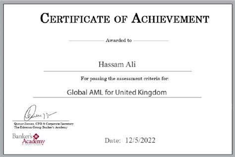 Aml Uk Certificate Pdf