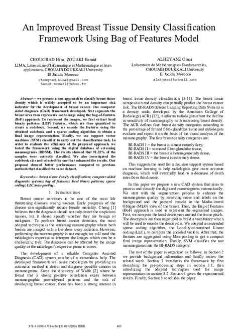 Pdf An Improved Breast Tissue Density Classification Framework Using Bag Of Features Model