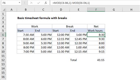Excel Timesheet Formula With Lunch Break Template Reimbursement Sheet Format Excel Template