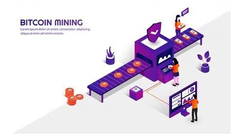 Premium Vector Isometric Bitcoin Mining Concept Cryptocurrency Background